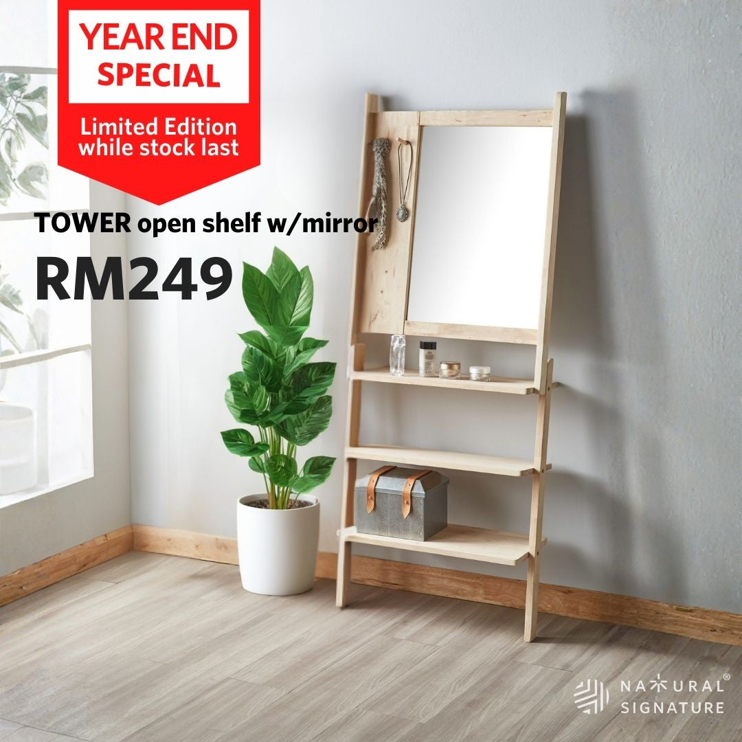 Natural Signature - Tower Open Shelf c/w Mirror